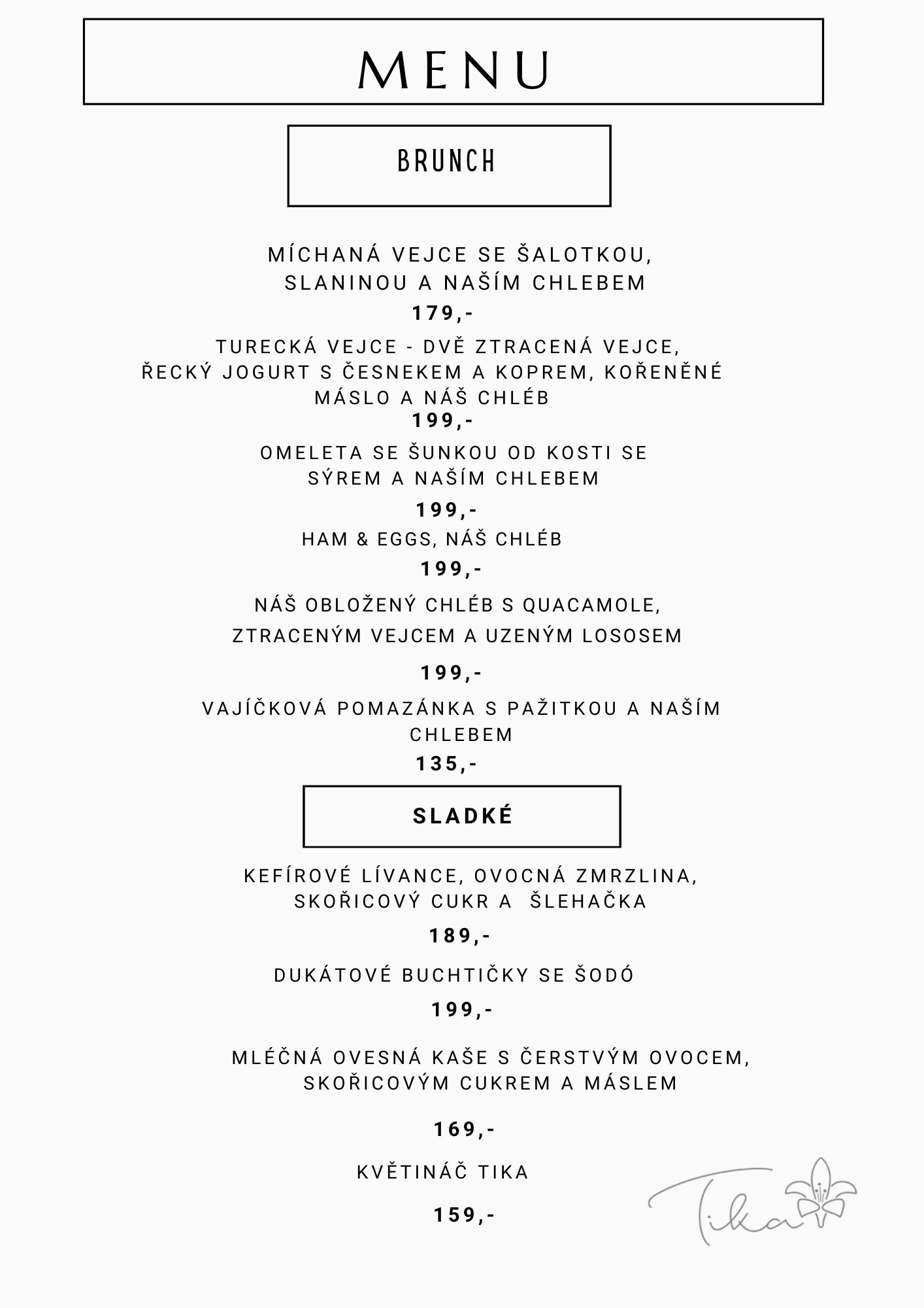 Stálé menu – Kavárna Tika